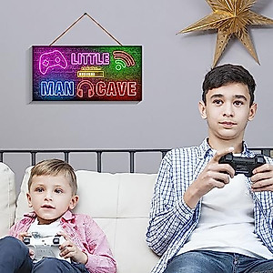 Neon Gaming Decor for Boys Room Wooden, Neon Gaming Wooden Door Sign for Gamer Room Decor, Boys Decorations for Bedroom Nursery Playroom Wall Art (6"x12")