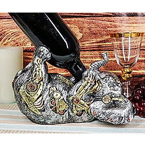 Ebros Steampunk Industrial Victorian Sci Fi Cyborg Robotic Elephant Wine Bottle Holder Figurine 9" Long with Painted Gearwork Clockwork and Mechanical Parts Party Hosting Accessory Elephants