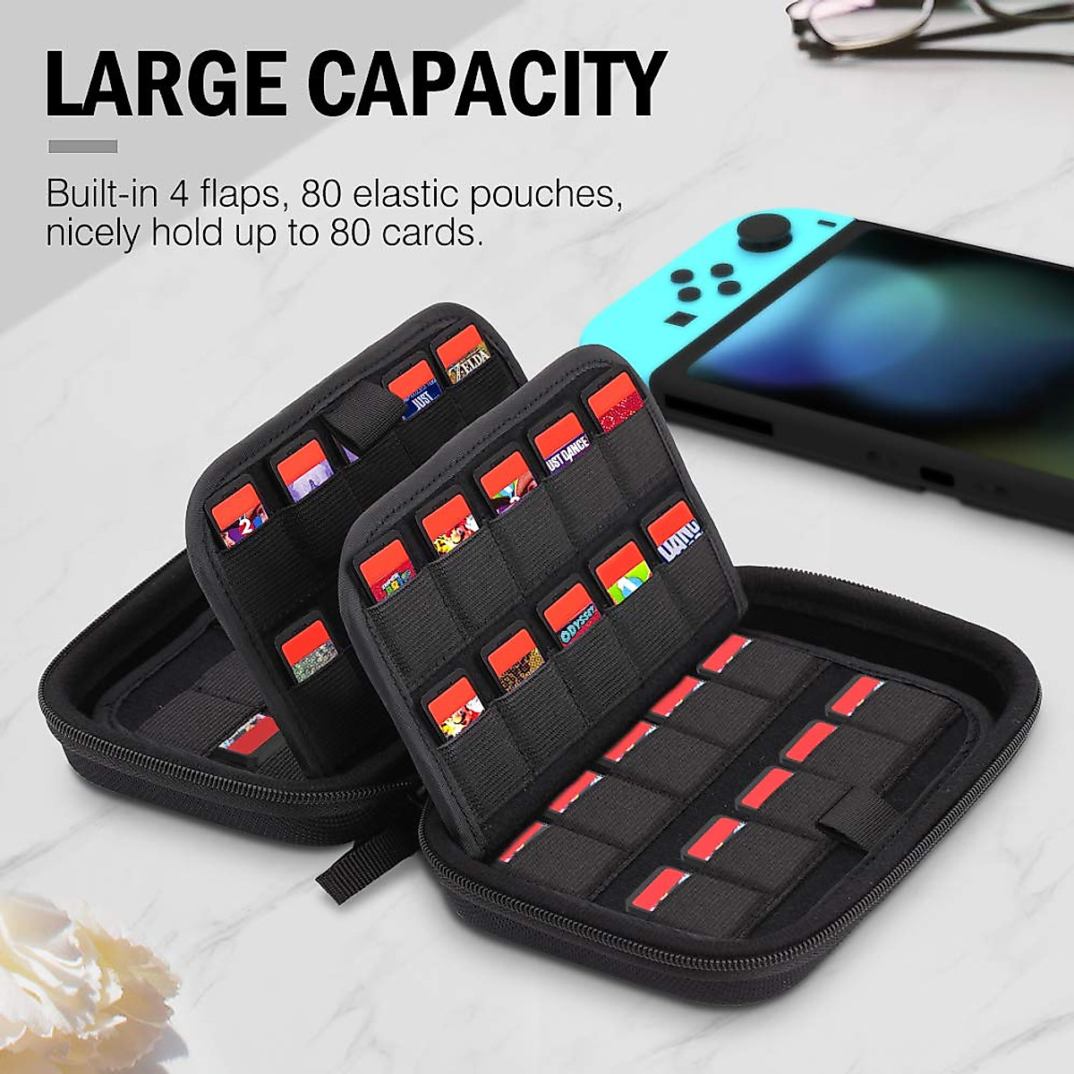 MoKo 80 Game Card Storage Holder Cartridges Card Organizer Shockproof Water Resistant Card Holder Anti-Scratch Carrying Storage Box Compatible with Nintendo Switch and PS Vita Game Card - Black