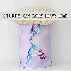 INough Baby Laundry Hamper Fabric Storage Basket Round Laundry Basket for Girls Collapsible Laundry Baskets with Drawstring Closure, Mermaid Room Decor for Girls Room, Laundry (Mermaid Tail)