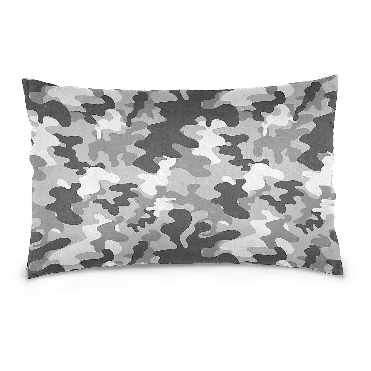 Enzenon Pillow Cases Standard Size with Zipper Cotton Print Camo Gray Super Soft Cozy Pillow Covers 16x24 Inches