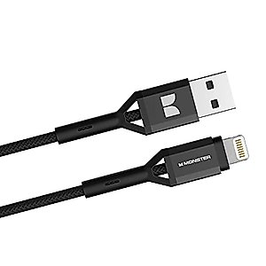 Monster Nylon-Braided 6 or 10 Ft iPhone Charging Cable, Lightning to USB-A (Works w/iPhone SE/11/11 Pro/11 Pro Max/XS/XS Max/XR/X/8/8 Plus/7/7 Plus/6/6 Plus, iPad, iPad Pro, AirPods) (6 Ft, Black)