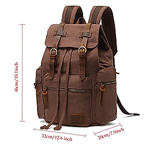 Canvas Backpack Unisex Vintage Casual Rucksack 17 inch Laptop Daypacks Schoolbag College Bookbag Hiking Camping Travel Bag Coffee