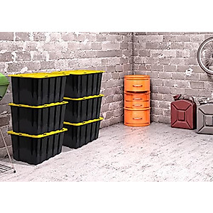 QTIQ 15.8 Gal. Heavy-Duty Plastic Storage Bins, Black and Yellow, 3 Count