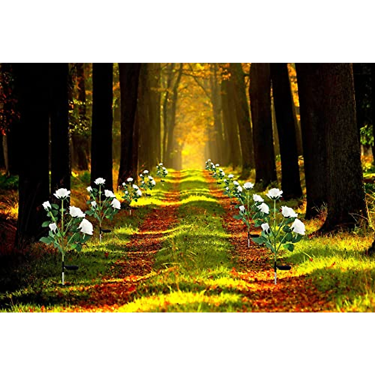 Rockabyee 2 Pack Solar Rose Flower Lights, Solar Rose Stake Lights Outdoor Waterproof for Garden, Patio, Lawn, Yard, Party, Wedding (White)