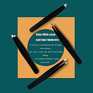 LUDOUPIER [4+1 Pieces] Tweezers Set with Travel Case, Great Precision Upgrade Professional Anti-rust Alloy Tweezers for Women & Men, Multi-purpose as Eyebrows Facial Hair Ingrown Hair Removal