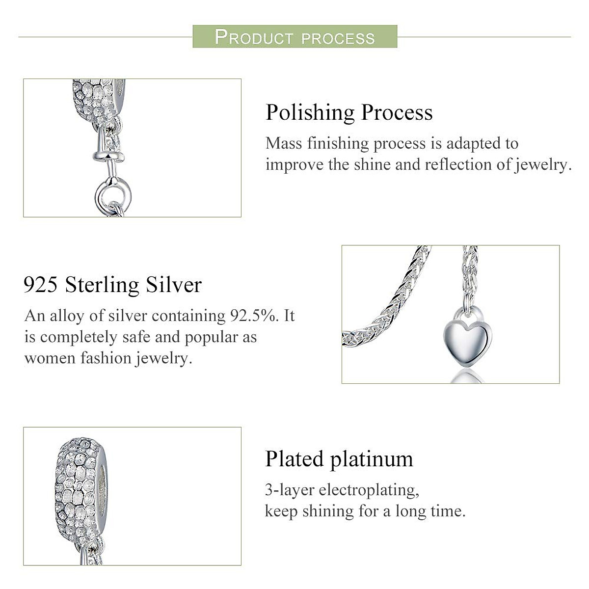 ARTCHARM Heart Safety Chain Charm 925 Sterling Silver Beads fit European Charms Bracelet & Necklace (Love Safety chain)