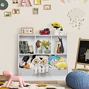 Lerliuo Kids Storage Organizer, Children Small Bookcase and Bookshelf, Toddler 4 Cubby Cabinet, Wood Book Shelf for Playroom, Bedroom, Living Room, Nursery, School (White)