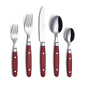 ANNOVA Silverware Set 20 Pieces Stainless Steel Cutlery Color Handle With Rivet/Retro Flatware - 4 x Dinner Knife; 4 x Dinner Fork; 4 x Salad fork; 4 x Dinner Spoon; 4 x Dessert Spoon (Red) Christmas