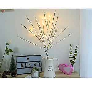 Autohigh 3-PK Lighted Branches 60 LEDs Warm White Lighting Artificial Willow,Battery Operated,Silver Decoration for Living Room Bedroom Livingroom,Home