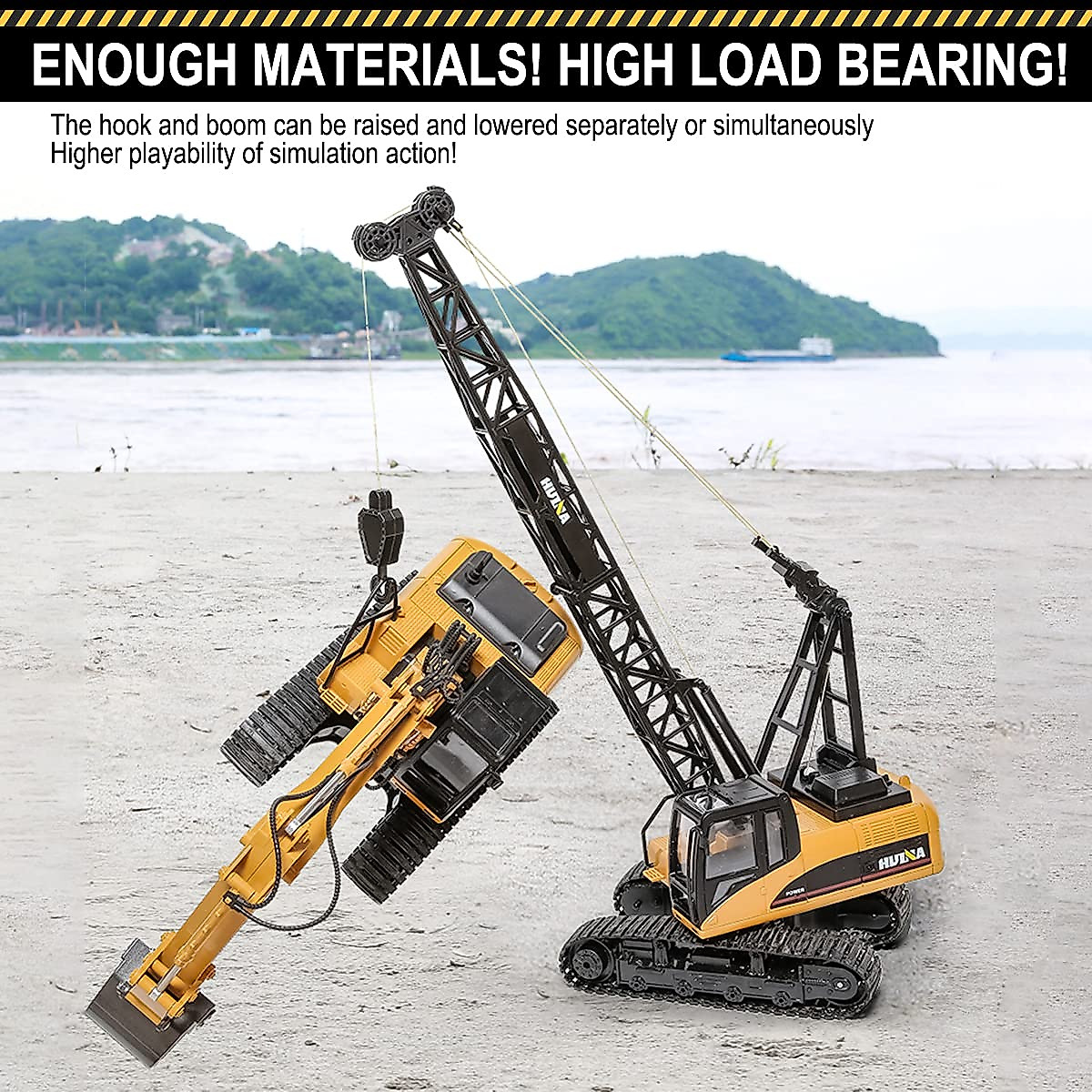 Hitish Remote Control Tower Crane Die Cast Truck Hoist Dragline 1:14 Scale 2.4GHz Remote Control Engineering Lift Model Truck Crawler Loader Excavator Bulldozer Construction Toy for Boys & Girls