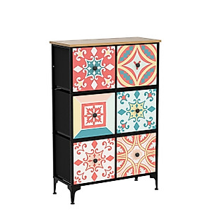 YILQQPER Dresser for Bedroom 8 Drawer Dressers & Chests of Drawers Tall Dresser Organizer Fabric Storage, Closet and Nursery Kids and Adult, Fabric Bins, Wood Top, Boho Colorful Painted