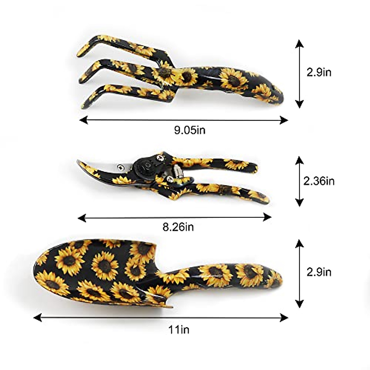 GARTOL Garden Tool Set Sunflower Print 3 Piece Cast-Aluminum Heavy Duty Gardening Tools Kit Includes Trowel, Pruning Shear, Cultivator - Gardening Gift Hand Tools Set for Women Mom Mother's Day