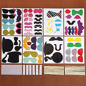 Party Props for Photo Booth Birthday Wedding Kids Adult Prom 58 Pcs, Rowae DIY Funny Costumes with Mustache on a Stick, Hats, Glasses, Mouth, Bowler, Bowties