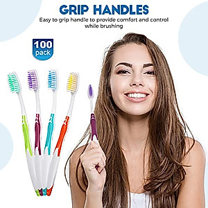 Disposable Toothbrush Toothbrushes Bulk Individually Wrapped Toothbrush Travel Tooth Brush Multi Color Tooth Brush for Hotels Guests Charity Church Homeless Kids Adult (100 Pieces)