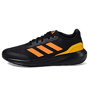 adidas® Kids Run Falcon 3.0 Running Shoes for Little Kids and Big Kids – Textile Design – Lace-Up Closure Black/Screaming Orange/Solar Gold 3.5 Big Kid M