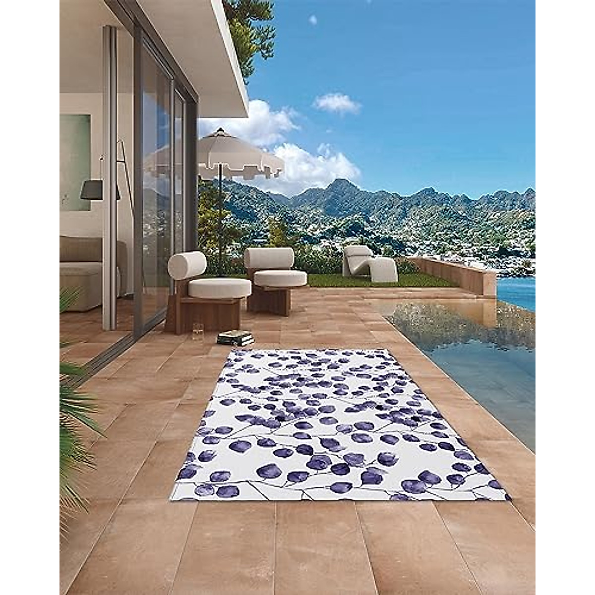 Outdoor Rug for Patio Purple Watercolor Plants Leaves 4'x6' Mat Carpet,Reversible Camping Aera Rugs,Rv,Porch,Deck,Camper,Balcony,Backyard