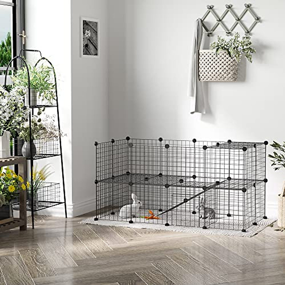 PawHut Pet Playpen DIY Small Animal Cage 36 Panels Portable Metal Wire Yard Fence with Door and Ramp for Rabbits, Kitten, Puppy 14 x 14 in