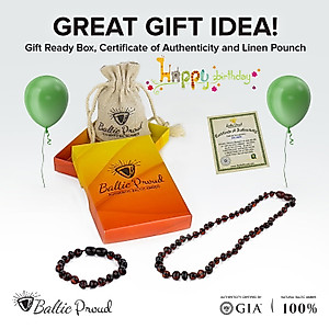 Baltic Proud Amber Necklace And Bracelet Gift Set (Unisex Cherry) - Certified Premium Quality Raw Baltic Amber