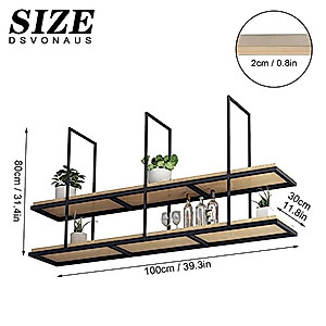 MISTRARA Ceiling Shelf Floating Shelves, 2 Layer Ceiling Mount Wine Rack with Wooden Boards, Metal Display Stand for Wine Bottle Plants Books Storage, for Restaurant, Bar, Cafe (Size : 100x