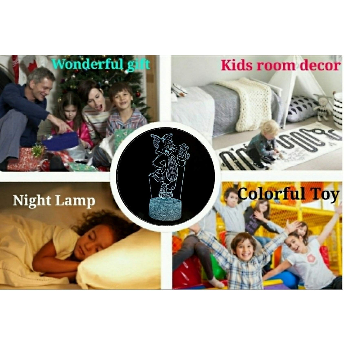 Z ZILLION CRAFT Tom and Jerry Illusion 3D Night lamp for Kids Bedroom. 7 Color Changing Optical lamp with Touch Sensor. Best for Kids as Gifts.