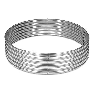 OUSHENG Round Galvanized Raised Garden Beds Outdoor, Steel Fire Pit Ring Flower Planter Metal Above Ground Boxes Kit for Gardening Vegetables Outside, 2×2×1ft