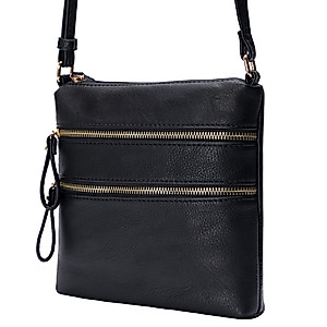 Solene Crossbody Bag Functional Multi Pocket Double Zipper Purse with Adjustable Strap-WU085(Black)