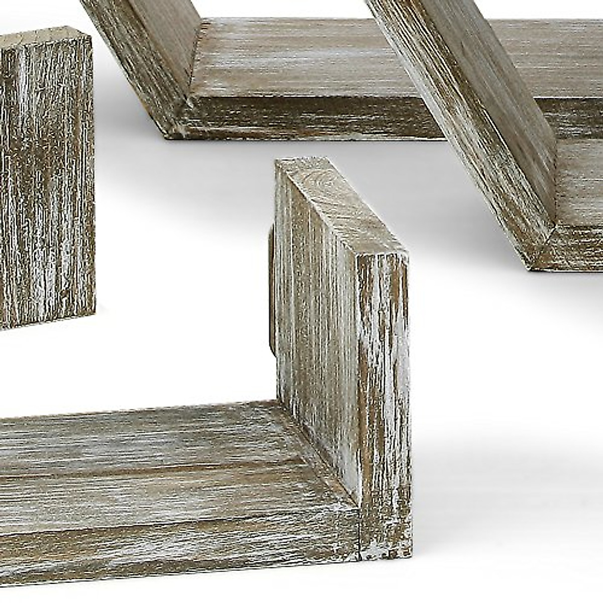 RR ROUND RICH DESIGN Wall Shelf Set of 6 - Rustic Wood 3 Hexagon Boxes and 3 Small Shelves for Free Grouping Driftwood Finish