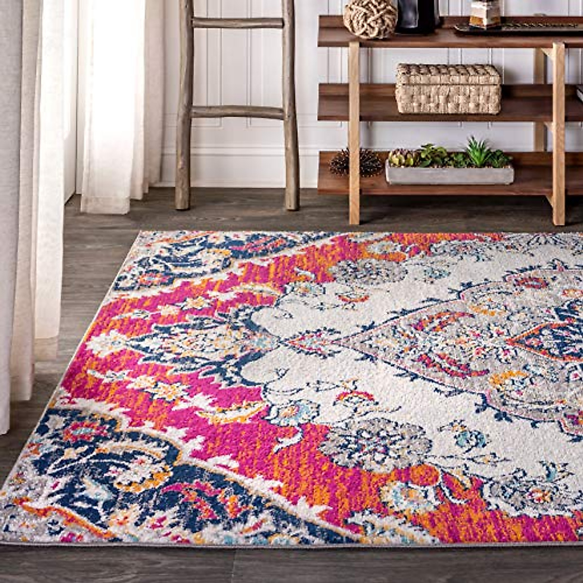 JONATHAN Y BMF105A-4 Bohemian Flair Boho Medallion Vintage Indoor Area-Rug Floral Easy-Cleaning High Traffic Bedroom Kitchen Living Room Non Shedding, 4 ft x 6 ft, Multi