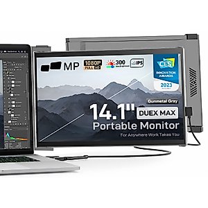 New Mobile Pixels Duex Max 14.1" Portable Monitor, Full HD 1080P IPS Auto Rotated Laptop Screen Extender, USB A/Type-C USB Powered Plug and Play, Windows/Mac/Android/Switch Compatible (Gunmetal Grey)