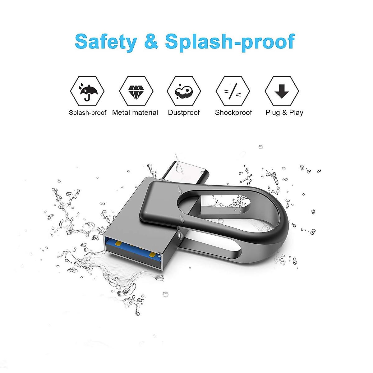64GB USB C Flash Drive, 2-in-1 OTG USB 3.0 Thumb Drive, Dual USB Memory Stick Pen Drive for Type-C Android Smartphones Tablets and New MacBook Laptop PC PDA Samsung, Black