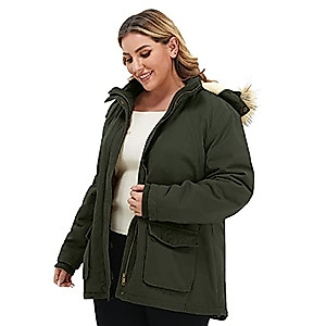 Soularge Women's Winter Plus Size Warm Faux Fur Coat Outerwear(Army Green, 5X)