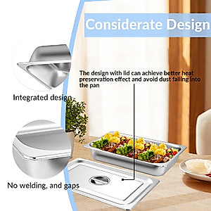 Kweetle 4 Pack Hotel Pan 4" Deep Steam Table Pan Full Size with Lid 20.9 x 12.8 x 4 inch Hotel Pan Steam Table Pans Commercial Hotel Pan Stainless Steel（4 PCS）