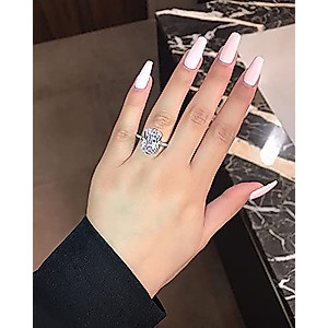 ZJQZBSS S925 Sterling Silver Plated 18K White Gold Ladies Wedding Ring AAA Cubic Zirconia Diamond Ring Engagement Wedding Princess Square Diamond Ring Jewelry (7)