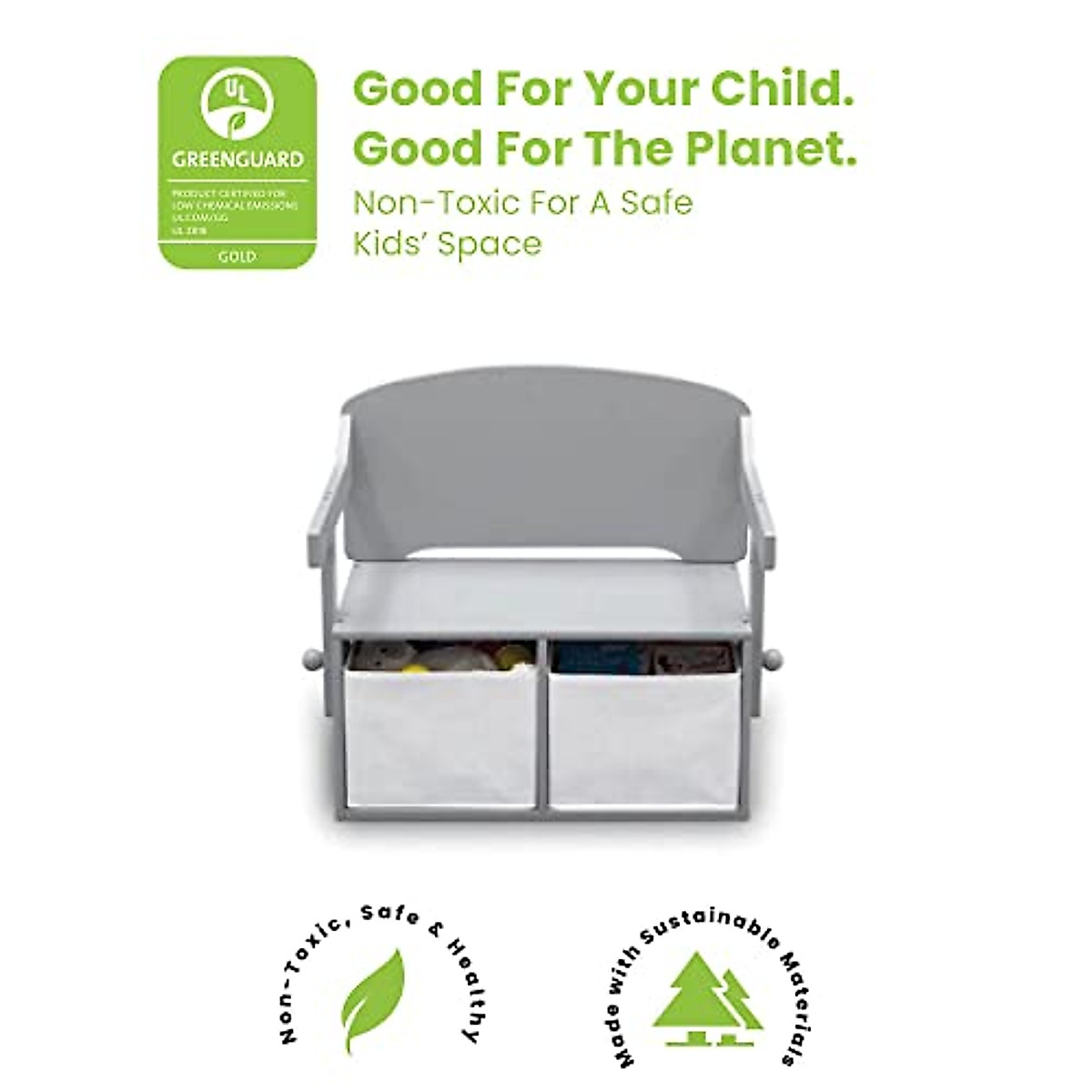 Delta Children MySize Kids Convertible Activity Bench - Greenguard Gold Certified, Grey