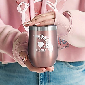 Customized Florida Gift,Florida Coffee Mug Gift for Women 12oz Wine with Lid 18/8 Stainless Steel Cup,Unique Oliday Travel Supplies(Rose Gold)