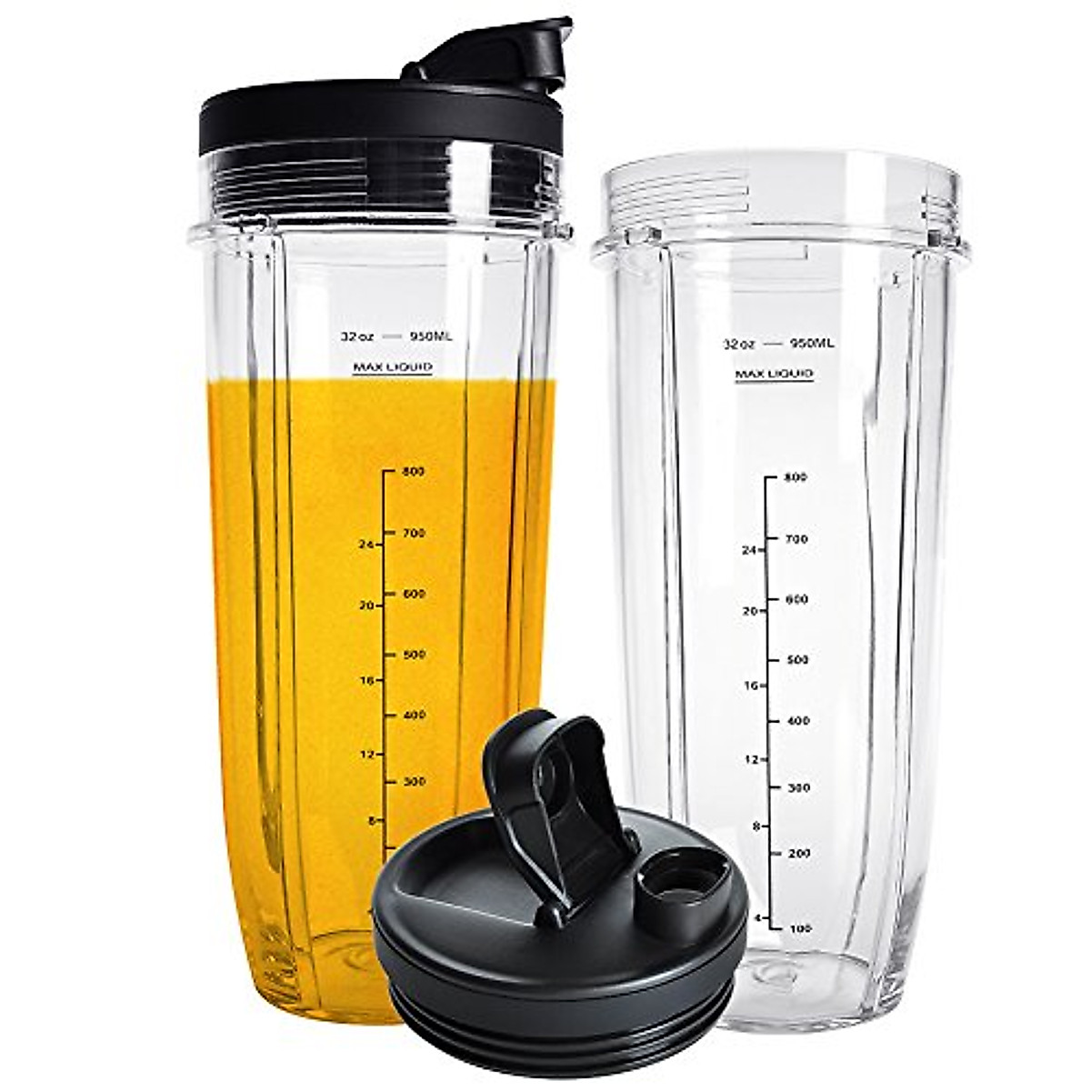 Nutri Ninja 32OZ Replacement Cups,QT 2Packs Nutri Ninja Replacement Cups With Sip & Seal Lids,950ML(32oz) Measuring Scale Cup Mug, FIT FOR Nutri Ninja Auto IQ Series Blenders