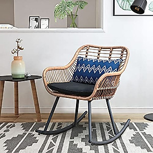 JOIVI 2 Piece Patio Wicker Rocking Chairs, Outdoor Rattan Rocking Chairs Set with Cushions, Front Porch Rocker with Iron Frame, Patio Lawn Garden Furniture