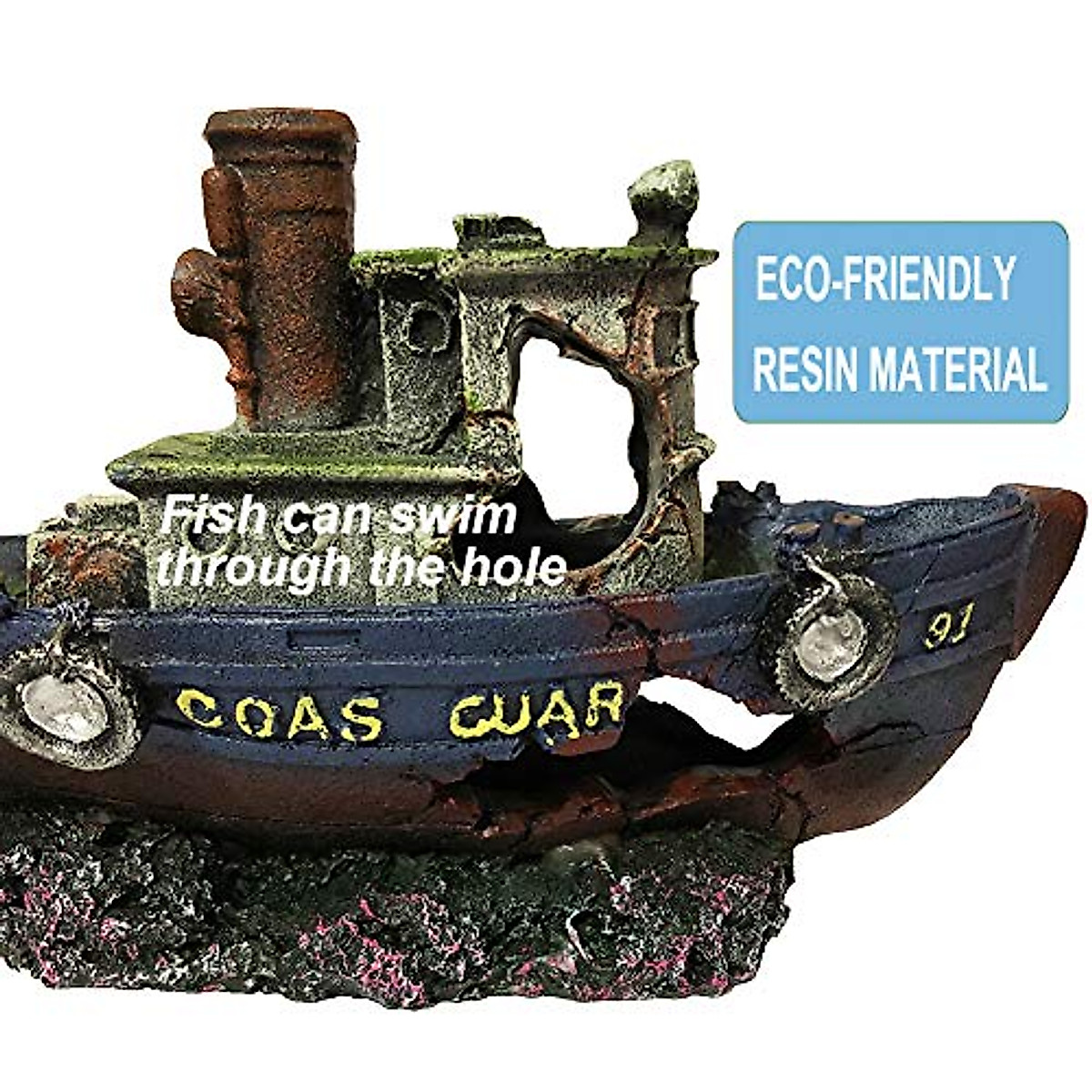 SLOCME Aquarium Large Shipwreck Decorations - Fish Tank Lifelike Ship Decor，Resin Material Large Pirate Ship Decor