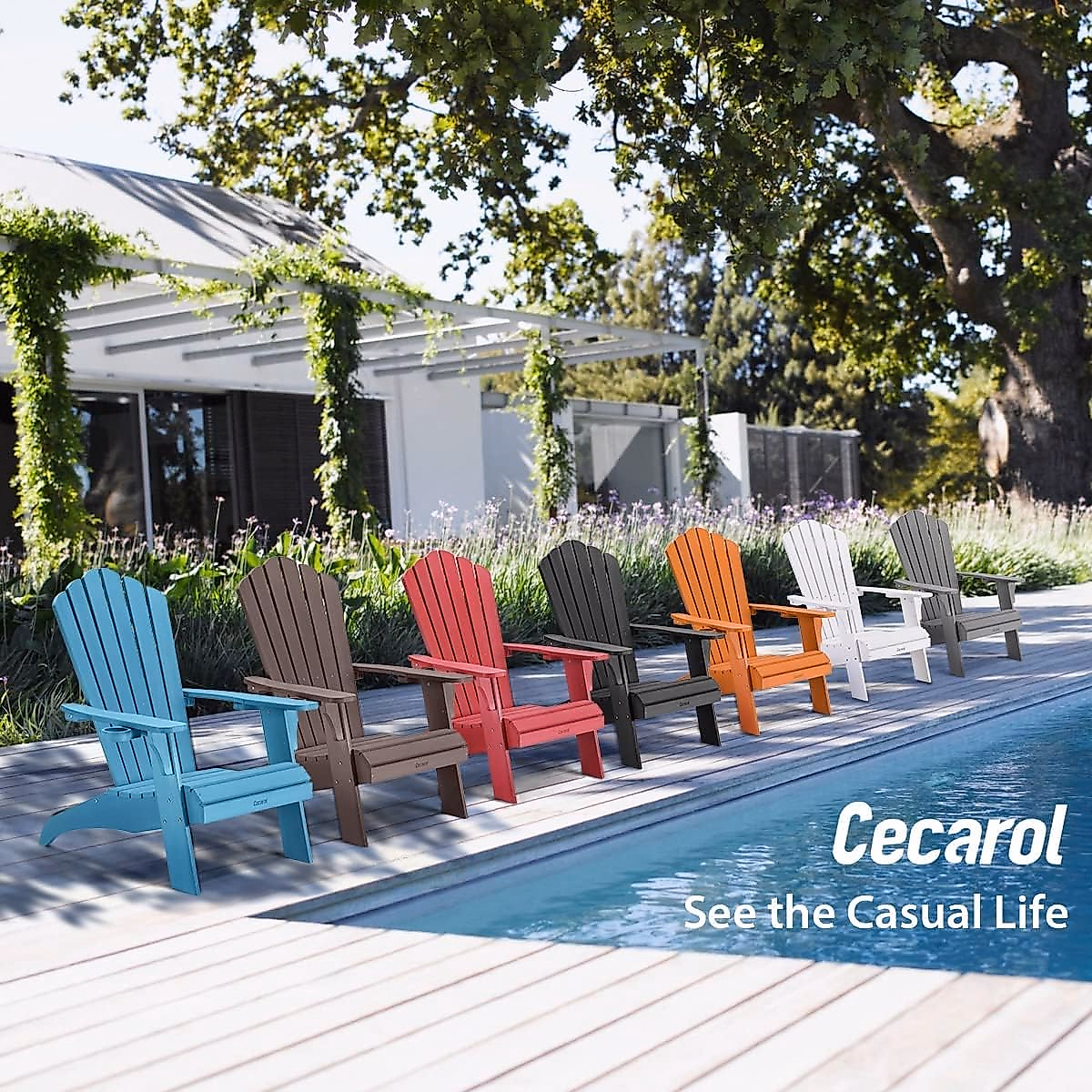 Cecarol Oversized Adirondack Chair Plastic, Outdoor Fire Pit Chair with Cup Holder, Adirondack Patio Chair Weather Resistant for Outside, Porch, Lawn, Garden- AC01, Coffee