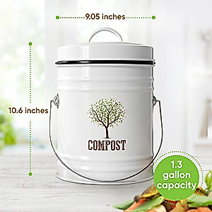 Third Rock - 1.3 Gallon Farmhouse Kitchen Compost Bin - White - with 3 Years Supply of Charcoal Filter Replacements