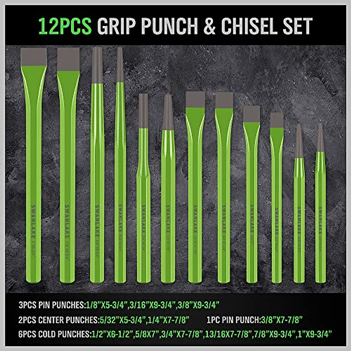 SWANLAKE Punch and Chisel Set, Including Taper Punch, Cold Chisels, Pin Punch, Center Punch (28pcs)