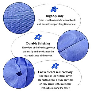 NGe 33x32x44cm Bird Parrot Cage Cover,Keep Warm Blackout Cage Cover,Windproof Light-Proof Sleep Reduces Distractions Night Accessories Cloth(Blue)