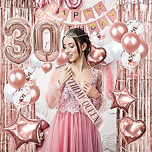 Party spot! 255 Pcs 30th Birthday Party Decorations For Women girls, Rose Gold Birthday Party Decorations Supplies, Balloon Stand Kit, Tableware Kit,Pump, Banner, Tassel Curtain, For 25 Guests