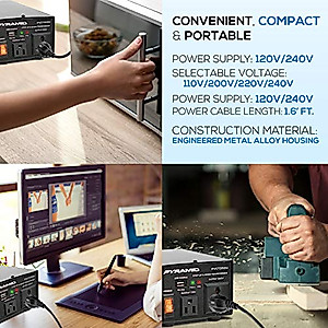 Pyramid Step Up and Down Converter -350 Watt Voltage Converter Transformer w/ USB Charging Port, UK Power Adapter, AC 110 / 120 to 220 / 240 Volt Vice Versa, 110V/120V/220V/240V Input Voltage PVCT350U