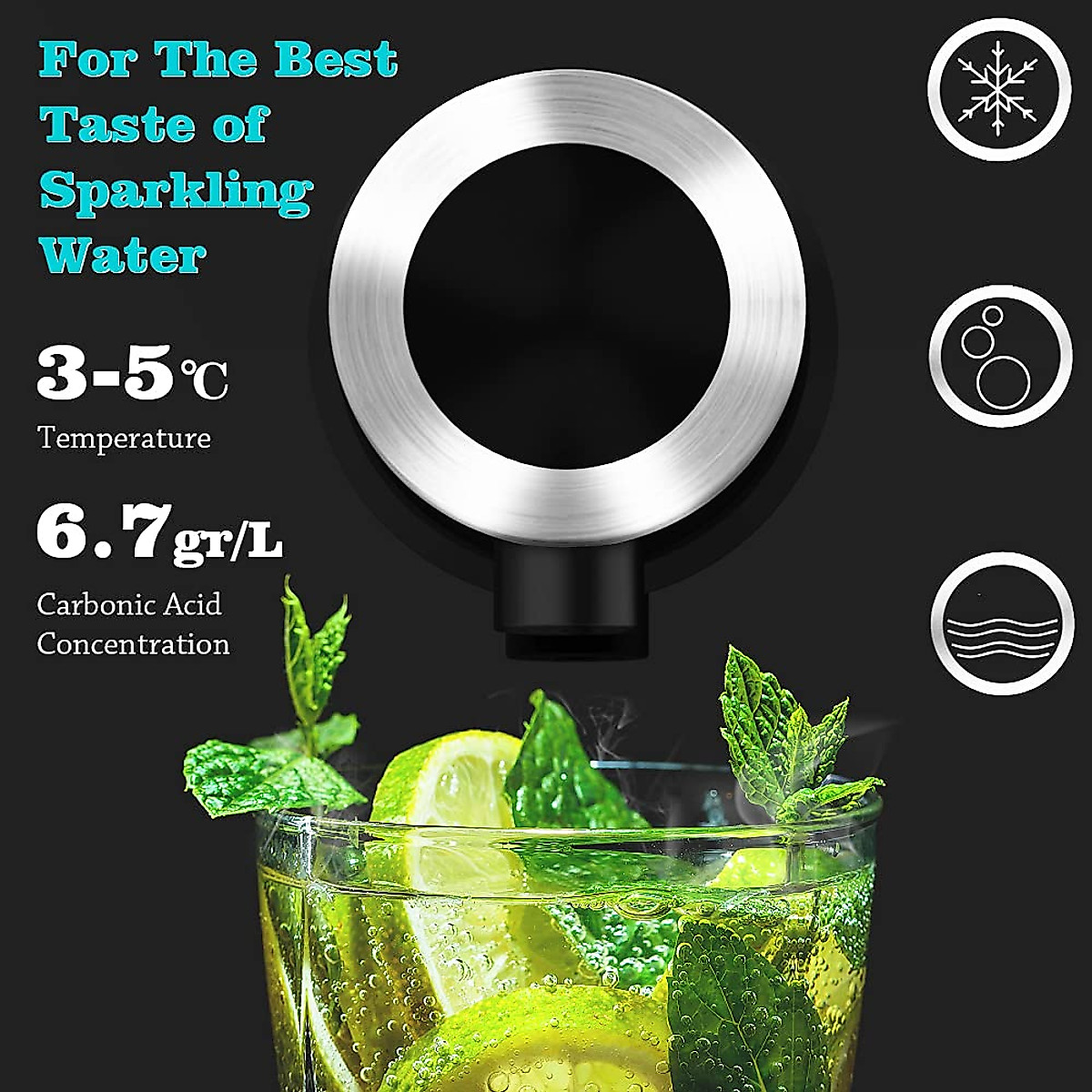 Sparkling Water Maker, Commercial Soda Maker Fizzy Drink Machine Carbonator for Home, Countertop Ice Water Cooler Dispenser and Room Black