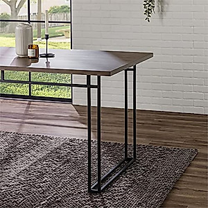 Walker Edison Sutton Wood and Dual Metal Leg Dining  Table, 60 Inch, Grey