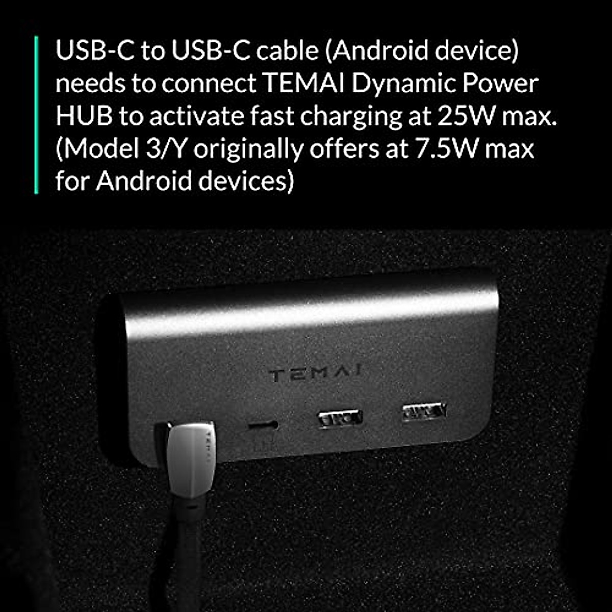 TEMAI Tesla Model 3/Y Wall Connector Style PD QC3.0 Charging Cable (USB-C to USB-C) - Light on When Connects to a Device
