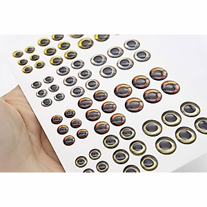 HTHYLURE 216 PCS Fishing Lure Eye Self Stick Lizard Reptile 3D 4D Eye Fly Tying Variety Simulation Making Fly Tying Fake Fish Eyes Artificial Holographic Fake Eyes 72PCS/Set with 3 Set 6mm