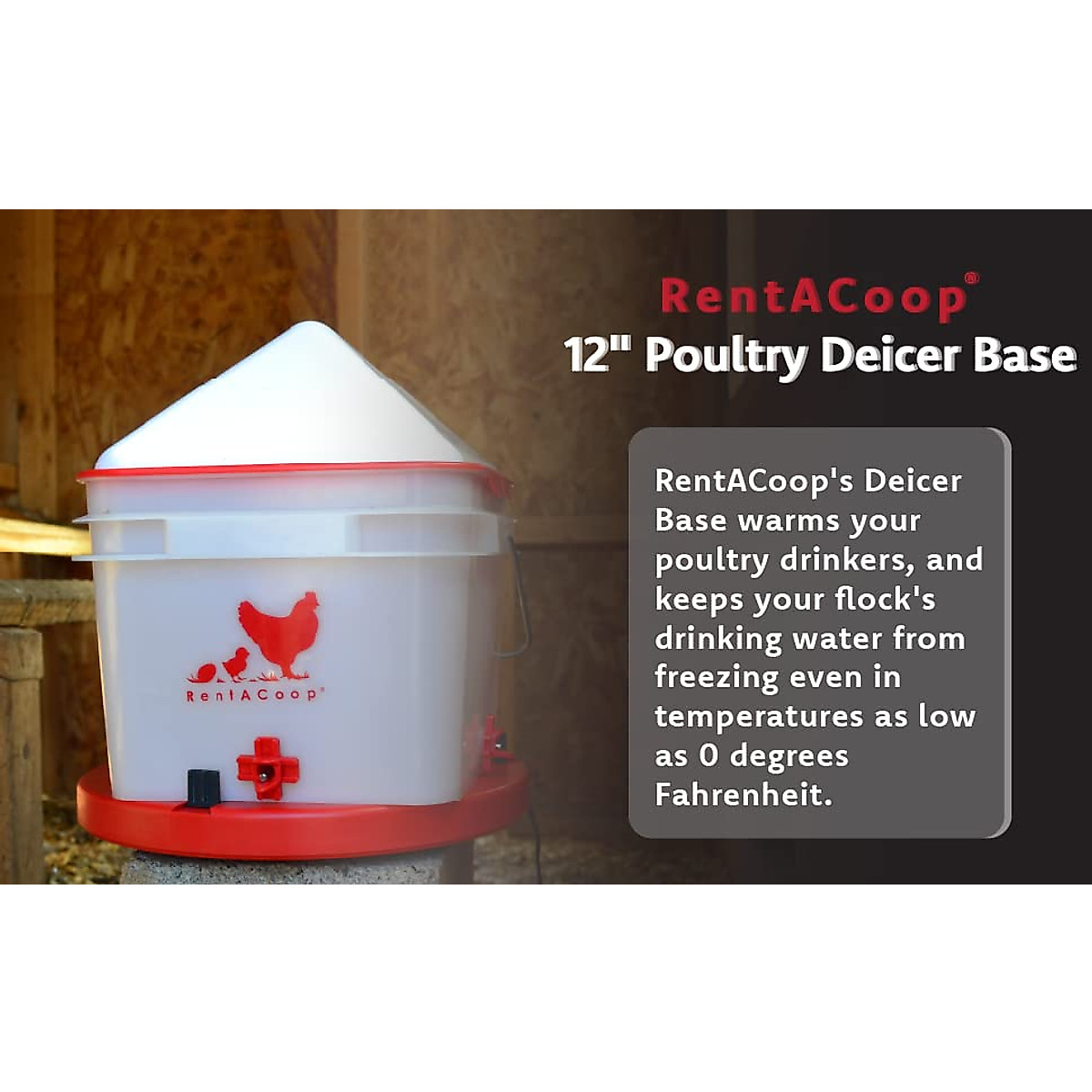 RentACoop 12" Poultry Deicer Base – Electric Heated Warmer for Poultry Waterers in Winter, Freeze Proof, Indoor/Outdoor Use